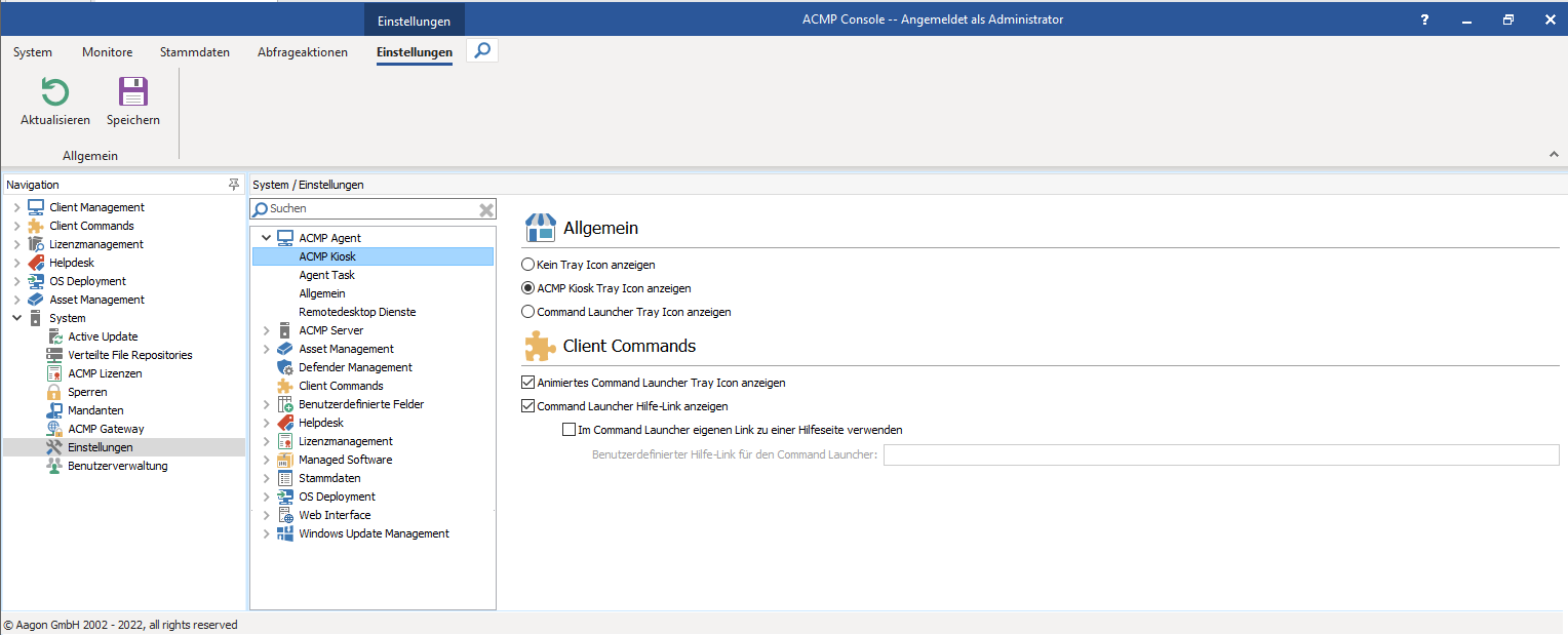 Einstellungen: ACMP Kiosk